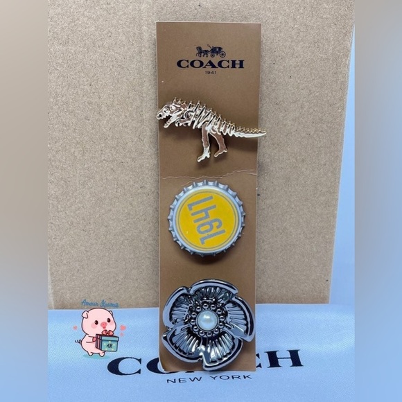 Coach | Accessories | Coach Pin Badge Set Of 3 Pcs Tea Rose Rexy And ...
